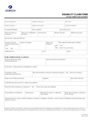 Fillable Online DISABILITY CLAIM FORM Group Health and Accident Fax ...