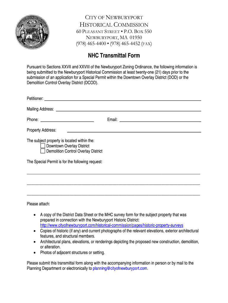 Fillable Online NHC Transmittal Form - Newburyport Fax Email Print ...