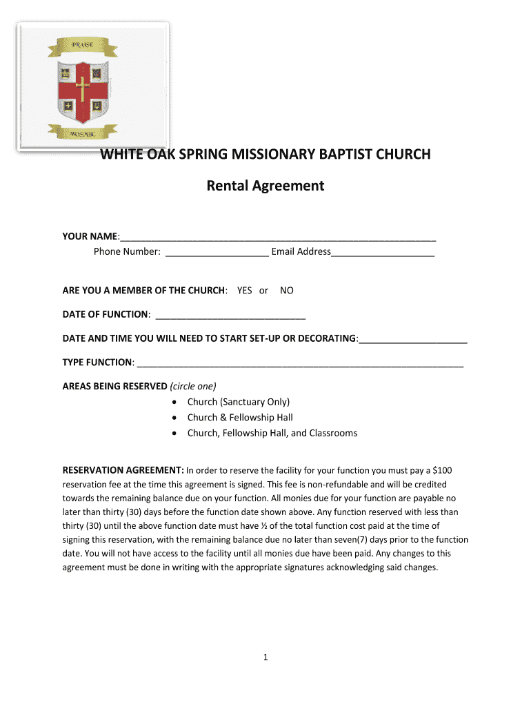Fillable Online WHITE OAK SPRING MISSIONARY BAPTIST CHURCH Rental ...