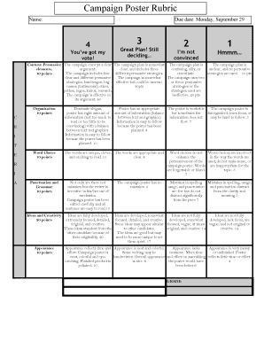 Fillable Online Pitz campaign Rubric - myteacherpagescom Fax Email ...