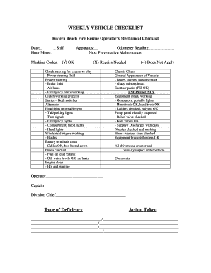 Fillable Online WEEKLY VEHICLE CHECKLIST - rivierabchcom Fax Email ...