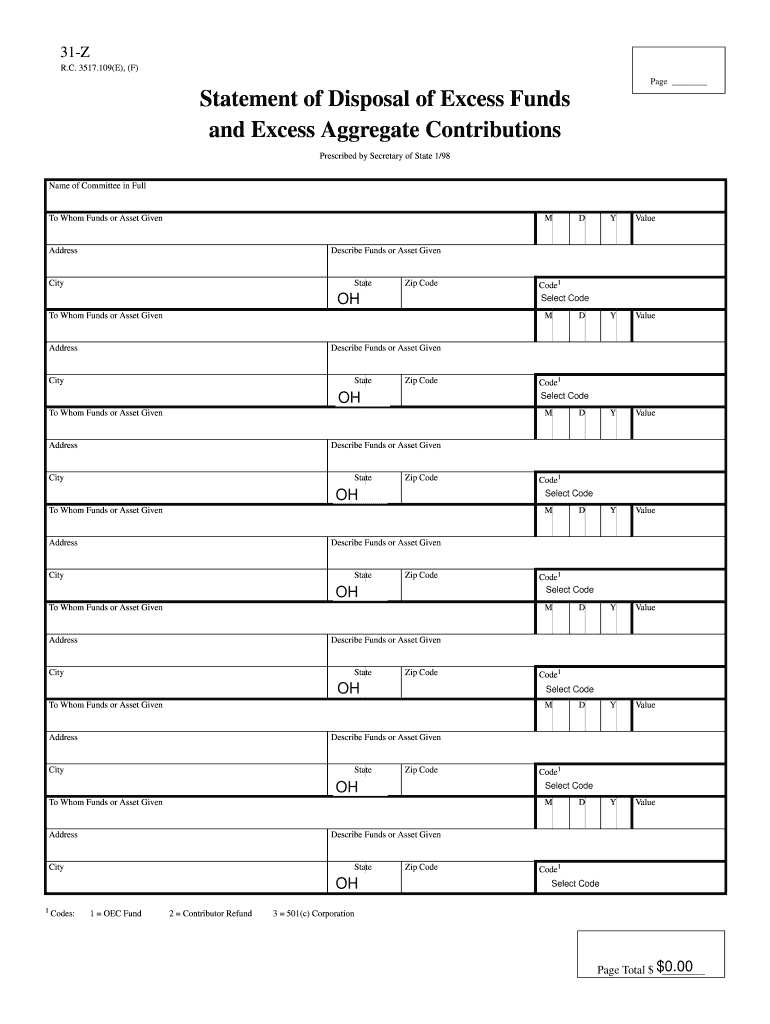 Fillable Online Statement of Disposal of Excess Funds and Excess ...