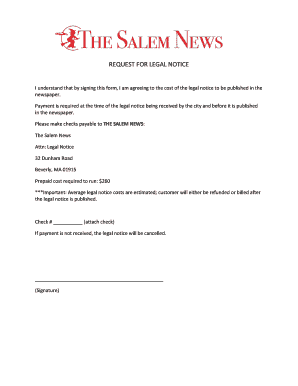 Fillable Online REQUEST FOR LEGAL NOTICE Fax Email Print - pdfFiller