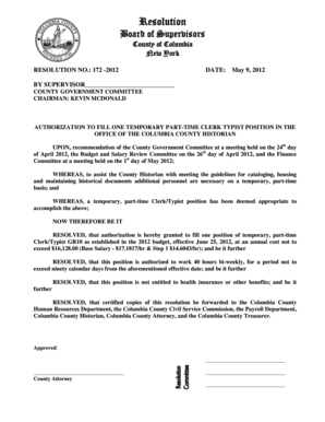 Fillable Online AUTHORIZATION TO FILL ONE TEMPORARY PARTTIME CLERK ...
