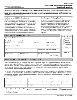 USCIS Form N-648 Medical Certification for Disability Exceptions ...