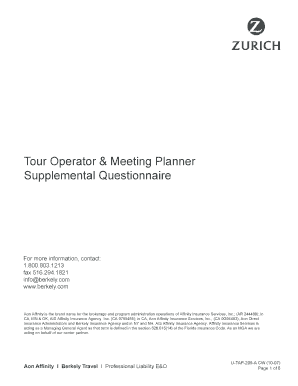 Fillable Online Tour Operator Meeting Planner Supplemental ...