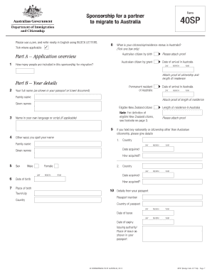 Fillable Online ausvisa 40SP - Sponsorship for a partner to migrate to ...