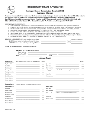 Fillable Online PIONEER CERTIFICATE APPLICATION - genealogymuskegoncom ...