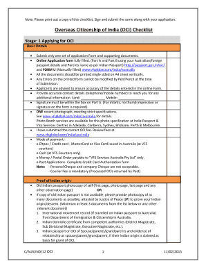 Fillable Online Overseas Citizenship of India OCI Checklist Fax Email ...