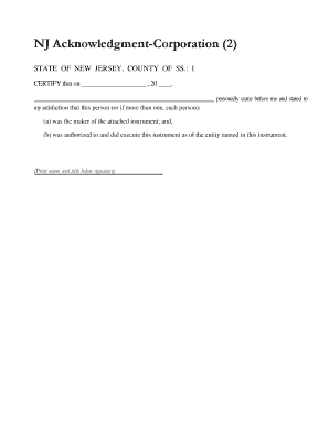 Fillable Online NJ Acknowledgment-Corporation 2 - Sage Title Agency Fax ...