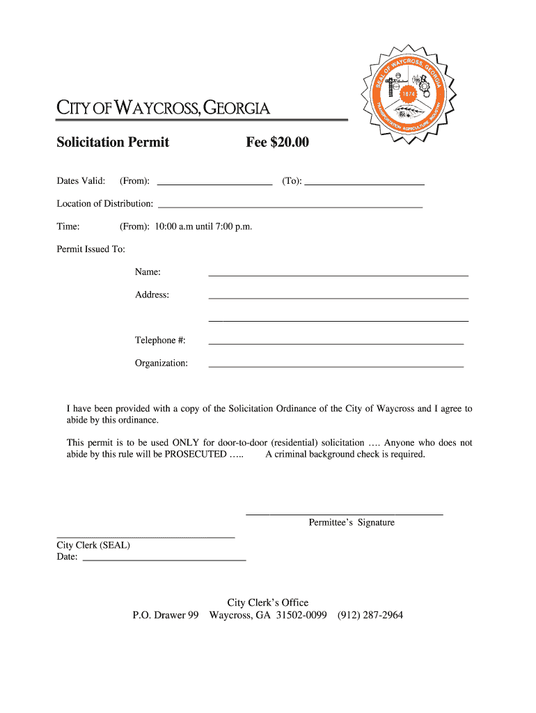 Fillable Online SOLICITATION PERMITdoc Fax Email Print - pdfFiller