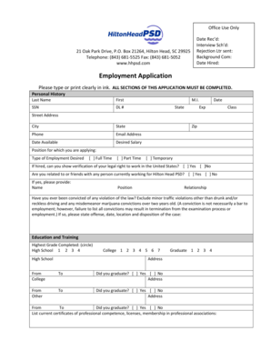 Fillable Online Hilton Head PSD Employment Application Fax Email Print ...