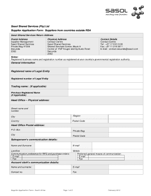 Fillable Online Sasol Shared Services Pty Ltd Supplier Application Form ...