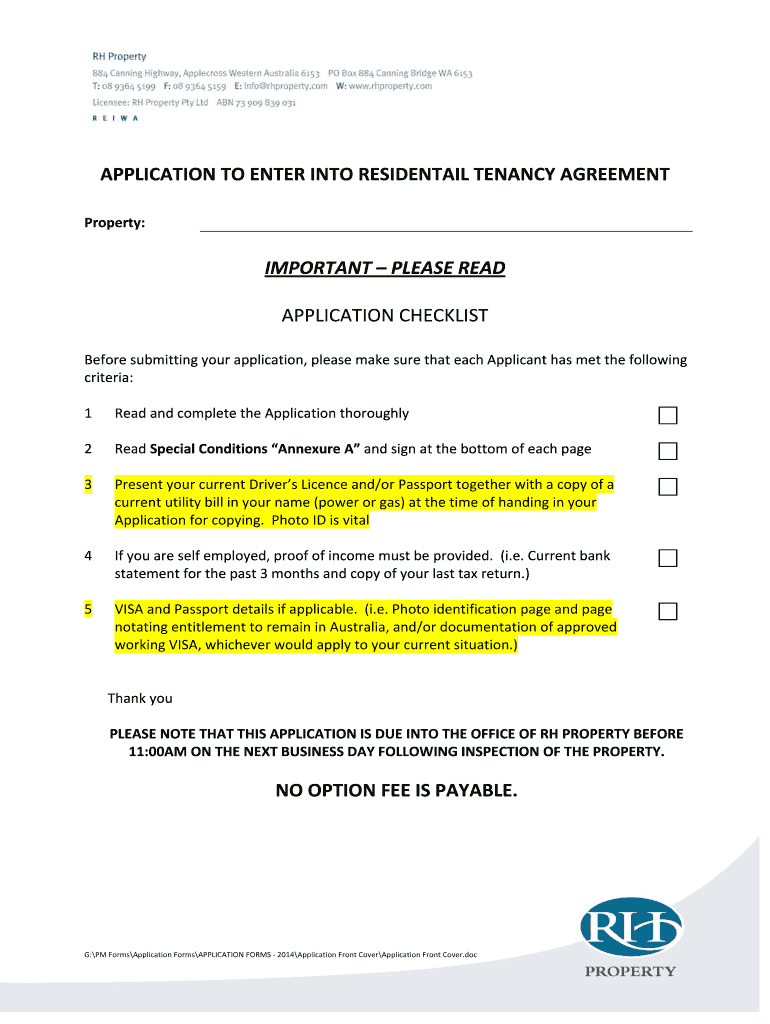 Fillable Online APPLICATION TO ENTER INTO RESIDENTAIL TENANCY AGREEMENT Fax Email Print - pdfFiller