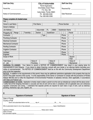 Fillable Online City of Auburndale Staff Use Only Permit Application ...
