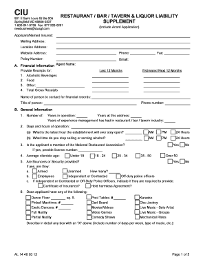 Fillable Online CIU RESTAURANT BAR TAVERN LIQUOR LIABILITY SUPPLEMENT ...