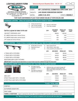 Fillable Online Advance Payment Deadline Date: 06/07/14 LIGHTING ORDER ...