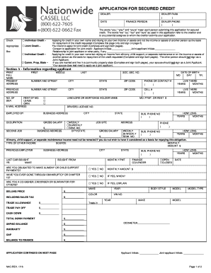 Fillable Online APPLICATION FOR SECURED CREDIT - nac-loanscom Fax Email ...