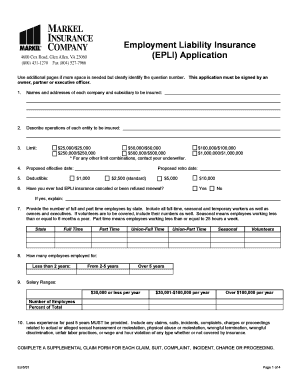 Fillable Online Employment Liability Insurance EPLI Application Fax ...