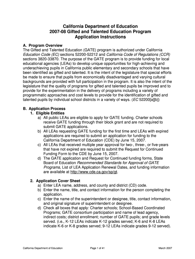Fillable Online RFA-07 Application and instructions for the Gifted and ...