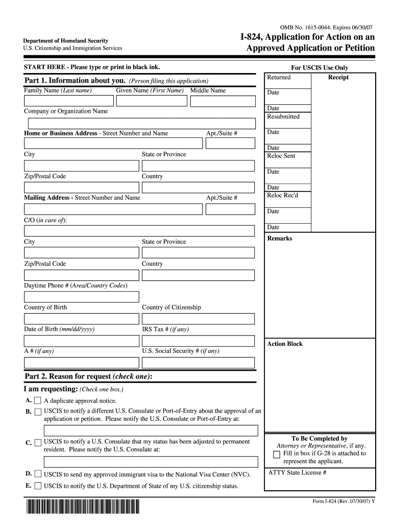 Fillable Online I-824 Application for Action on an Department of ...