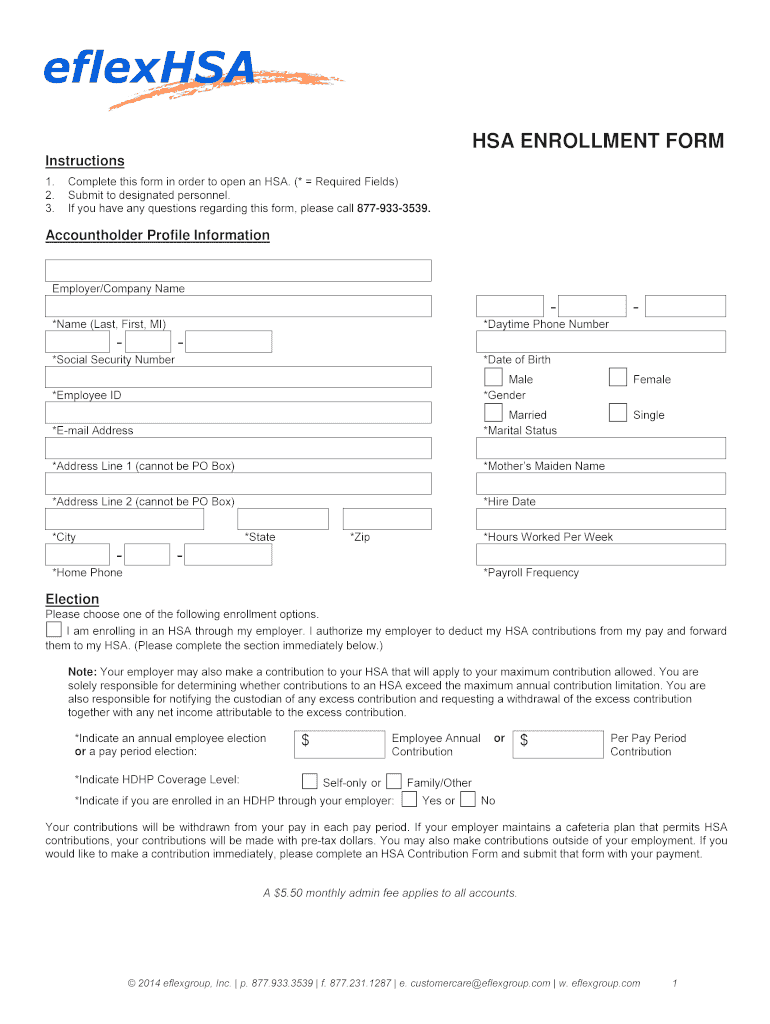 Fillable Online HSA ENROLLMENT FORM - MMChr Fax Email Print - pdfFiller
