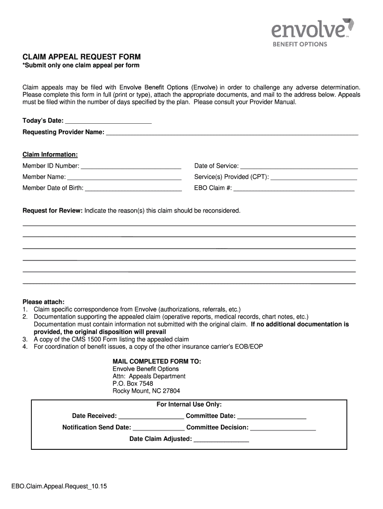 Fillable Online Claim Appeal Request Form - secureopticarecom Fax Email Print - pdfFiller