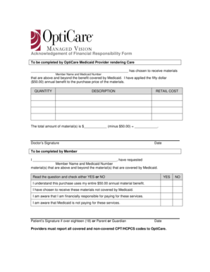 Fillable Online Acknowledgement of Financial Responsibility Form Fax ...