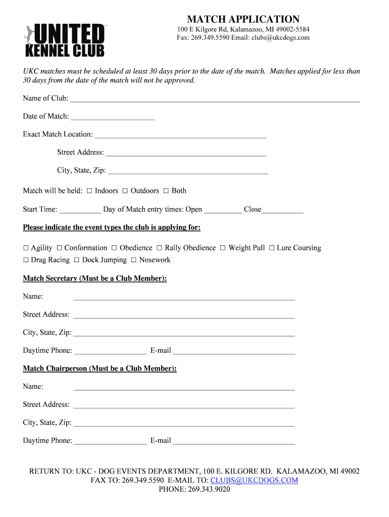Fillable Online Match Application -Current - resukcdogscom Fax Email Print - pdfFiller
