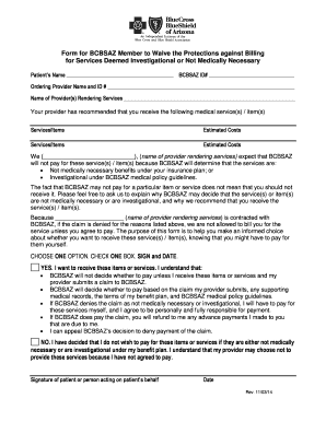 Fillable Online Form for BCBSAZ Member to Waive the Protections against ...