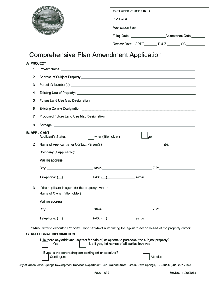 Fillable Online Comp Plan Amendment Application - Green Cove Springs Florida Fax Email Print ...