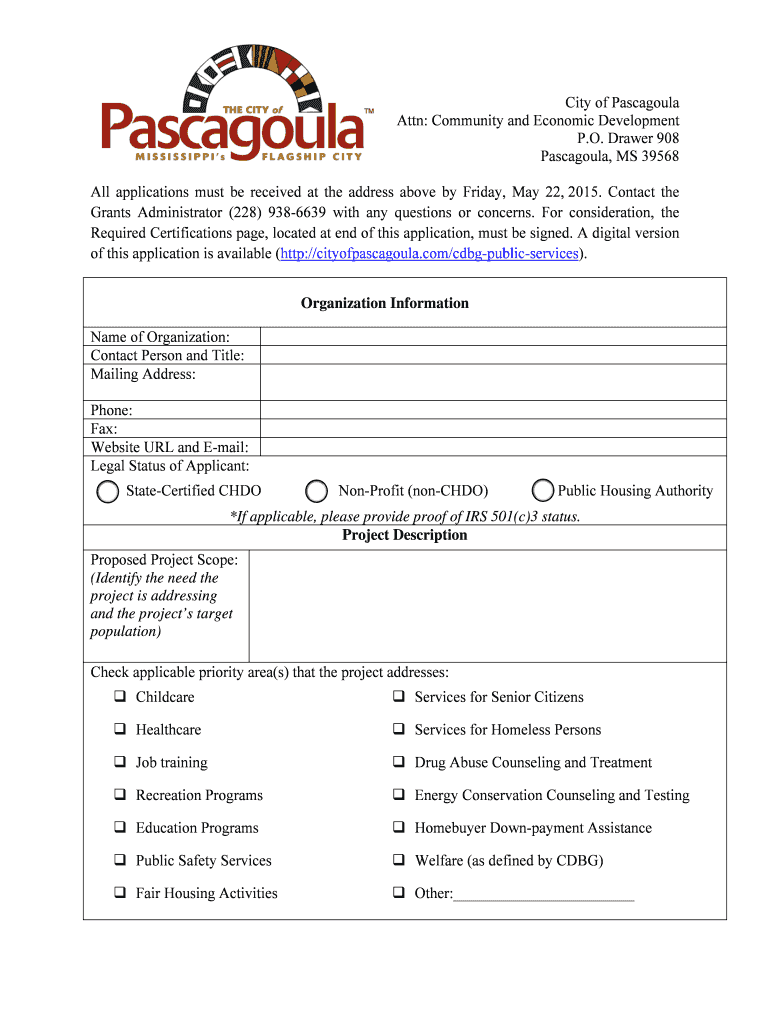 Fillable Online CDBG FY2015 Public Services Application Fax Email Print ...