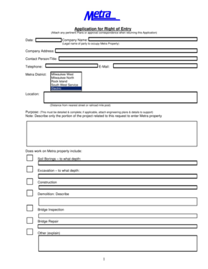 Fillable Online Application for Right of Entry - Metra Fax Email Print ...