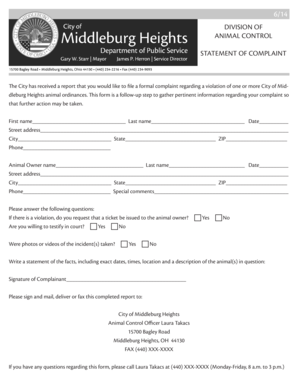 Fillable Online DIVISION OF ANIMAL CONTROL STATEMENT OF COMPLAINT Fax ...