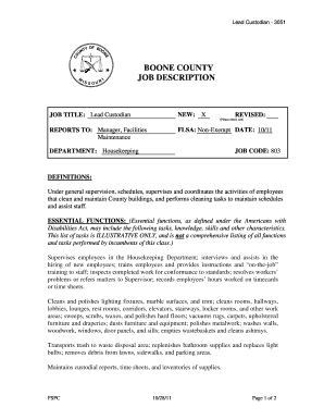 Fillable Online Position - 3051 - Lead Custodian Job Description ...
