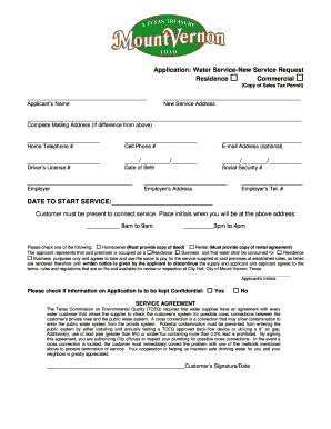 Fillable Online Application Water Service-New Service Request Fax Email ...