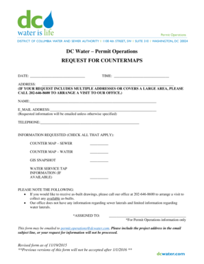 Fillable Online DC Water Permit Operations REQUEST FOR COUNTERMAPS Fax ...