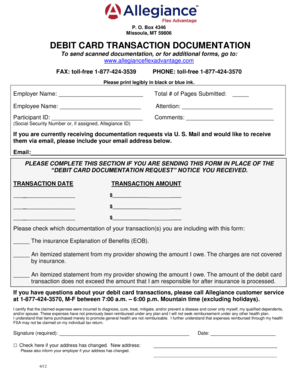 Fillable Online Debit Card Documentation Submission form - Allegiance ...
