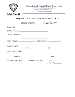 Fillable Online REQUEST FOR WATER SAMPLING BY SANITARIAN Fax Email ...