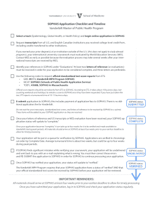 Fillable Online SOPHAS Application Checklist and Timeline Fax Email ...