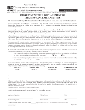 Fillable Online Fax IMPORTANT NOTICE REPLACEMENT OF LIFE INSURANCE OR ...