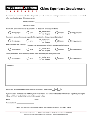 Fillable Online Claims Experience Questionnaire - Hausmann-Johnson Fax ...