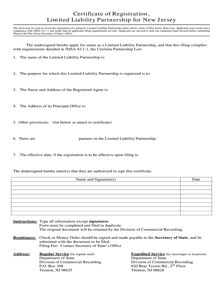 Fillable Online Certificate of Registration Limited Liability ...