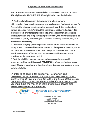 Fillable Online Eligibility for ADA Paratransit Service Fax Email Print ...