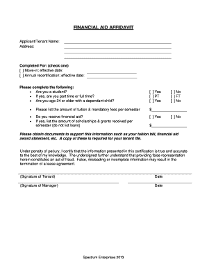 Fillable Online FINANCIAL AID AFFIDAVIT Fax Email Print - pdfFiller