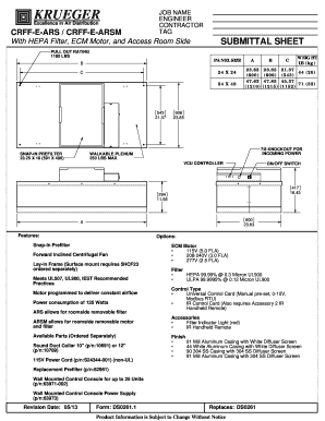 Fillable Online KRUEGER Excellence in Air Distribution CRFFEARS / CRFFEARSM JOB NAME ENGINEER ...