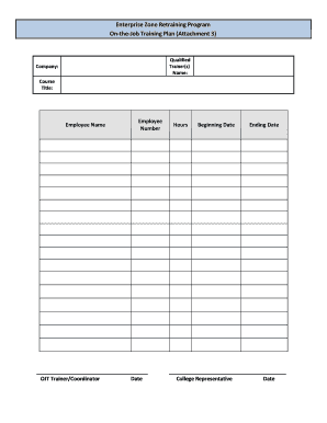 Fillable Online Enterprise Zone Retraining Program On-the-Job Training ...