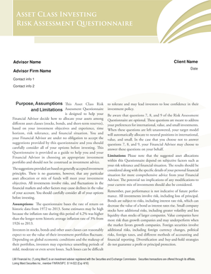 Fillable Online Asset Class Investing Risk Assessment Questionnaire Fax ...
