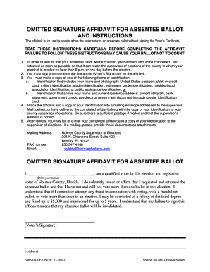 Fillable Online OMITTED SIGNATURE AFFIDAVIT FOR ABSENTEE BALLOT AND Fax ...
