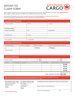 Fillable Online ACC492 Intent to Claim Form - aircanadacom Fax Email ...